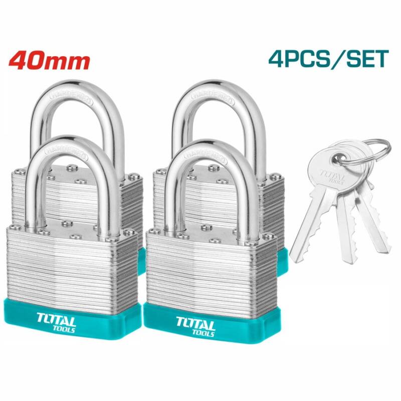 TOTAL KEY-ALIKE LAMINATED PADLOCK SET 50MM 4PCS : Liotatis Timber & DIY